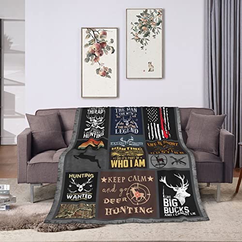 Deer Hunting Gifts Blanket for Men Camo American Flag Throw Blanket Funny Hunting Fleece Blanket Super Soft Bedding Fuzzy Throw Blanket Hunter Gifts for Men Women 80"x60"