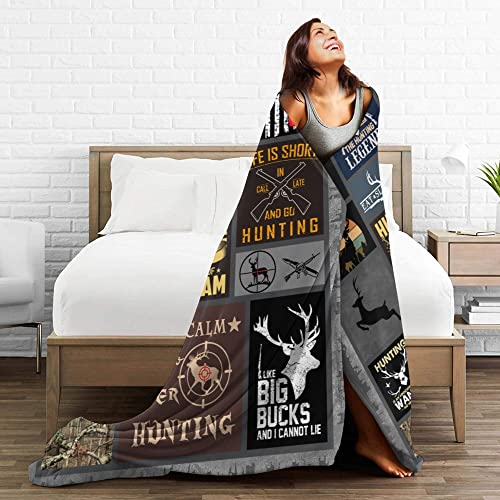 Deer Hunting Gifts Blanket for Men Camo American Flag Throw Blanket Funny Hunting Fleece Blanket Super Soft Bedding Fuzzy Throw Blanket Hunter Gifts for Men Women 80"x60"