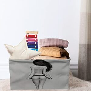 Naked Girl Cube Storage Organizer Bins with Handles, 15x11x9.5 Inch Collapsible Canvas Cloth Fabric Storage Basket, Sexy Beauty Grey Modern Art Books Kids' Toys Bin Boxes for Shelves, Closet