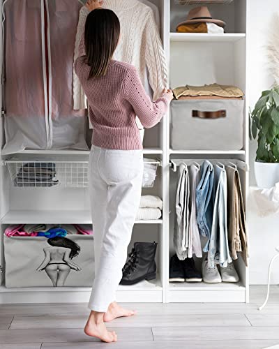 Naked Girl Cube Storage Organizer Bins with Handles, 15x11x9.5 Inch Collapsible Canvas Cloth Fabric Storage Basket, Sexy Beauty Grey Modern Art Books Kids' Toys Bin Boxes for Shelves, Closet