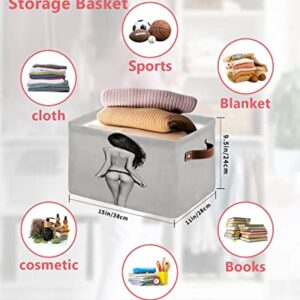 Naked Girl Cube Storage Organizer Bins with Handles, 15x11x9.5 Inch Collapsible Canvas Cloth Fabric Storage Basket, Sexy Beauty Grey Modern Art Books Kids' Toys Bin Boxes for Shelves, Closet