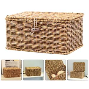 Zerodeko Wicker Storage Basket, Rattan Woven Box with Lid, Rectangular Shelf Basket Decorative Display Box Desktop Small Container Box Household Organizer Box for Home Wardrobe Toys