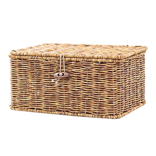 Zerodeko Wicker Storage Basket, Rattan Woven Box with Lid, Rectangular Shelf Basket Decorative Display Box Desktop Small Container Box Household Organizer Box for Home Wardrobe Toys