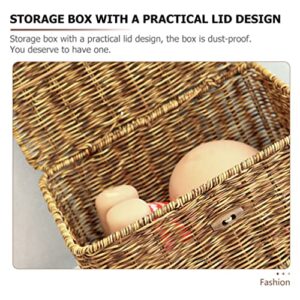 Zerodeko Wicker Storage Basket, Rattan Woven Box with Lid, Rectangular Shelf Basket Decorative Display Box Desktop Small Container Box Household Organizer Box for Home Wardrobe Toys