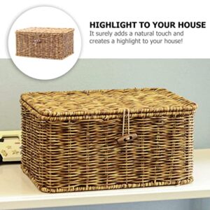 Zerodeko Wicker Storage Basket, Rattan Woven Box with Lid, Rectangular Shelf Basket Decorative Display Box Desktop Small Container Box Household Organizer Box for Home Wardrobe Toys