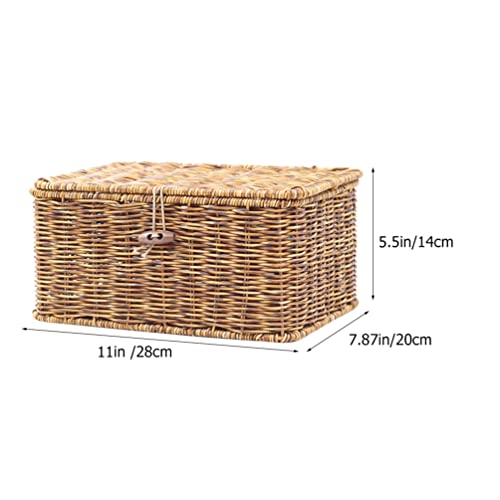 Zerodeko Wicker Storage Basket, Rattan Woven Box with Lid, Rectangular Shelf Basket Decorative Display Box Desktop Small Container Box Household Organizer Box for Home Wardrobe Toys