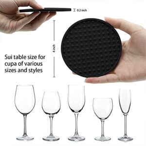 Set of 8 Drink Coasters with Holder,Silicone Coasters for Drinks, Rubber Coasters for Tabletop Protection, Non-Slip Heat Resistant Coasters for Coffee Table (Black)