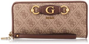 guess izzy large zip around wallet, latte logo/brown