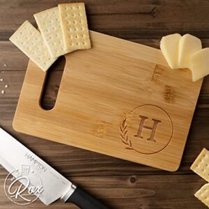 On The Rox Monogrammed Cutting Boards - 9” x 12” A to Z Personalized Engraved Bamboo Board (H) - Large Customized Wood Cutting Board with Initials - Wooden Custom Charcuterie Board Kitchen Gifts