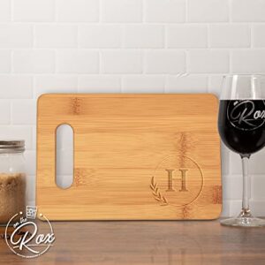 On The Rox Monogrammed Cutting Boards - 9” x 12” A to Z Personalized Engraved Bamboo Board (H) - Large Customized Wood Cutting Board with Initials - Wooden Custom Charcuterie Board Kitchen Gifts