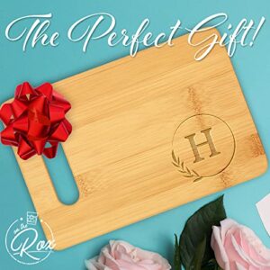 On The Rox Monogrammed Cutting Boards - 9” x 12” A to Z Personalized Engraved Bamboo Board (H) - Large Customized Wood Cutting Board with Initials - Wooden Custom Charcuterie Board Kitchen Gifts