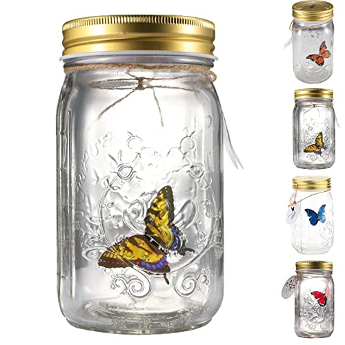 Butterfly Collection Jar, Butterfly in a Jar That Moves, Butterfly Collection Mason Jar, Animated Butterfly in a Jar (Yellow)