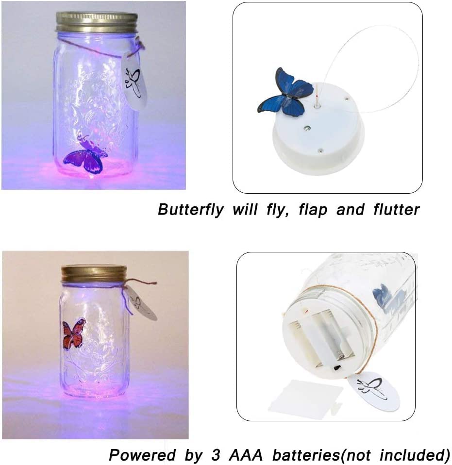 Butterfly Collection Jar, Butterfly in a Jar That Moves, Butterfly Collection Mason Jar, Animated Butterfly in a Jar (Yellow)