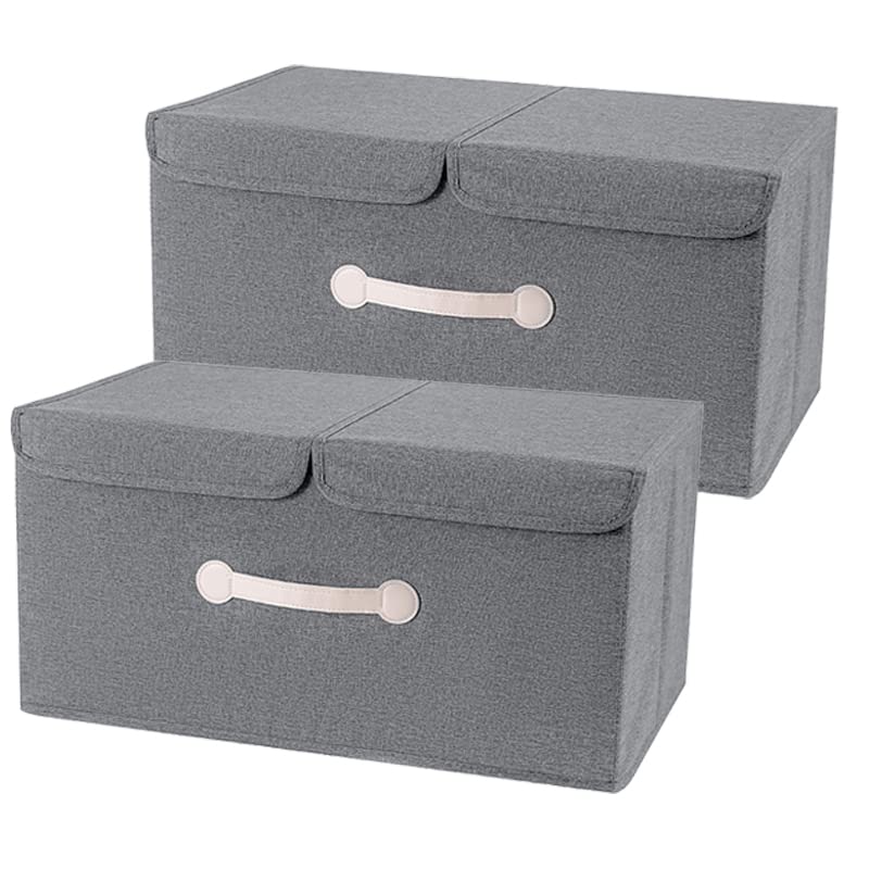 MOAOSO Storage Bins with Lids,Large Collapsible Storage Boxes with Lids 2 Pack Fabric Organizer Containers for Clothes Storage, Room Organization, Office Storage and Toy Storage (large-2pack, Gray)