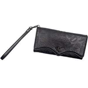 kreepsville 666 gothic embossed skull death bat trifold women’s wristlet wallet