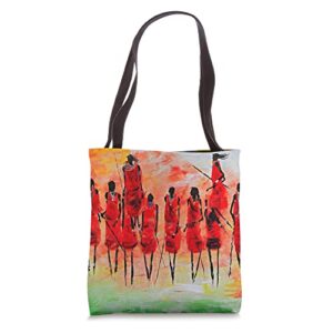 masai warriors jumping tote bag