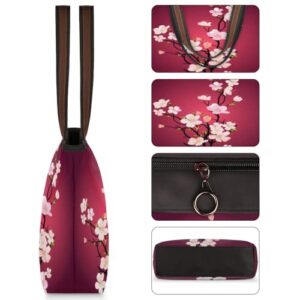 Cherry Blossom Tree Large Totes Top Handle Purse Women Shoulder Bag, Japanese Style Floral Tote Bag with Zipper Handbag for Travel School Girls