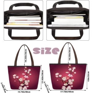 Cherry Blossom Tree Large Totes Top Handle Purse Women Shoulder Bag, Japanese Style Floral Tote Bag with Zipper Handbag for Travel School Girls