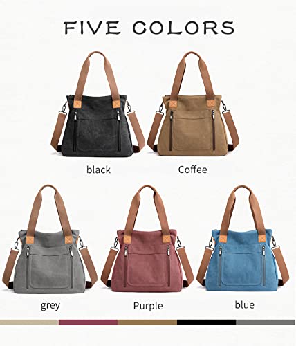 Eamom Purses and Handbags School Tote Bag Canvas Purses for Women Large Crossbody Bag for Women Canvas Shoulder Bag (Coffee)