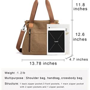 Eamom Purses and Handbags School Tote Bag Canvas Purses for Women Large Crossbody Bag for Women Canvas Shoulder Bag (Coffee)