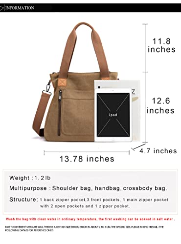 Eamom Purses and Handbags School Tote Bag Canvas Purses for Women Large Crossbody Bag for Women Canvas Shoulder Bag (Coffee)