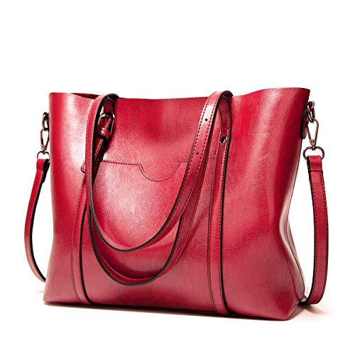 NALANCY Large Tote Handbag Purse Shoulder Bag Satchel Handbag Leather Tote Bag for women (red)