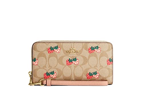 COACH Signature Strawberry Leather Long Zip Around Clutch Wallet - #CB593