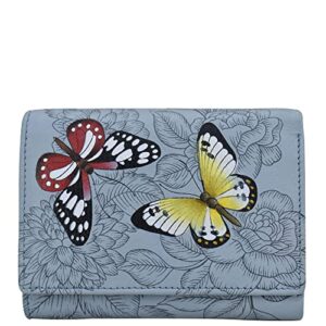 anna by anuschka women’s ladies three fold wallet, butterfly garden blue