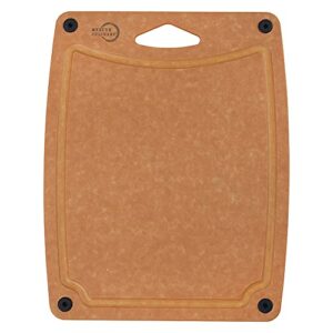 mercer culinary composite cutting board-11.75″ x 9.25″,w/sil feet/channel, large, tan