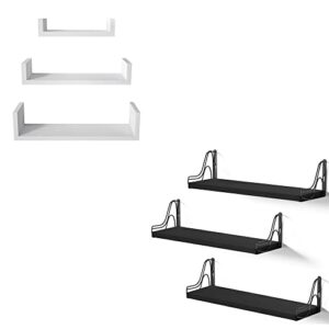 sriwatana u shelves wall mounted set of 3 and large floating shelves set of 3 （contains 2 items）