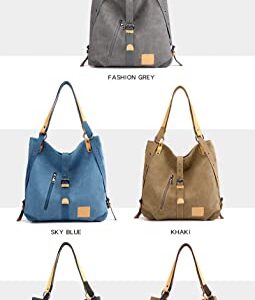 Eamom Tote Bag for Women Aesthetic Convertible Backpack Canvas Shoulder Bag School Tote Bag (Khaki)