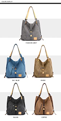 Eamom Tote Bag for Women Aesthetic Convertible Backpack Canvas Shoulder Bag School Tote Bag (Khaki)