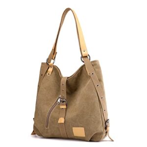 Eamom Tote Bag for Women Aesthetic Convertible Backpack Canvas Shoulder Bag School Tote Bag (Khaki)