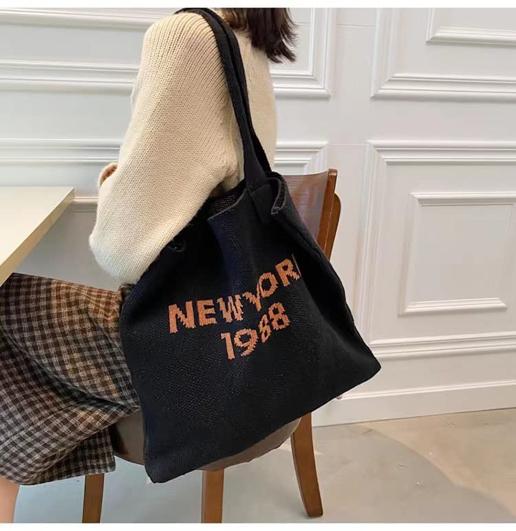 Grunge Knitted Tote Bag Y2K Fairycore Letter Shoulder Bag Aesthetic Hobo Bag Indie Crossbody Bag Alt Purse Accessories (Beige)