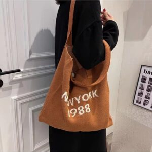 Grunge Knitted Tote Bag Y2K Fairycore Letter Shoulder Bag Aesthetic Hobo Bag Indie Crossbody Bag Alt Purse Accessories (Beige)