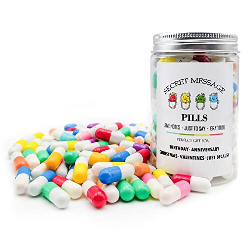 Capsule Message Pills in Bottle, 110PCS Cute Love Pills Birthday Christmas Anniversary Valentine Day Long Distance Relationships Gifts for Wife Girlfriend Boyfriend Mom Friend Husband