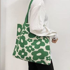 Grunge Knitted Tote Bag Y2K Fairycore Flower Shoulder Bag Aesthetic Hobo Bag Indie Crossbody Bag Alt Purse Accessories (Light Green)