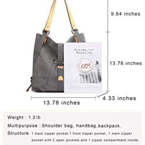 Eamom Tote Bag for Women Aesthetic Convertible Backpack Canvas Shoulder Bag School Tote Bag (Gray)