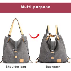 Eamom Tote Bag for Women Aesthetic Convertible Backpack Canvas Shoulder Bag School Tote Bag (Gray)