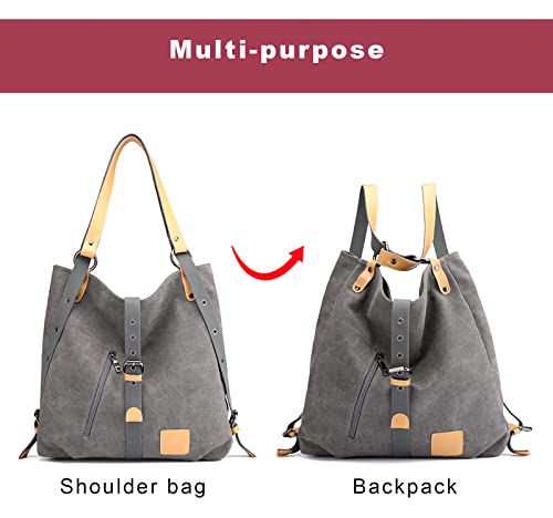 Eamom Tote Bag for Women Aesthetic Convertible Backpack Canvas Shoulder Bag School Tote Bag (Gray)