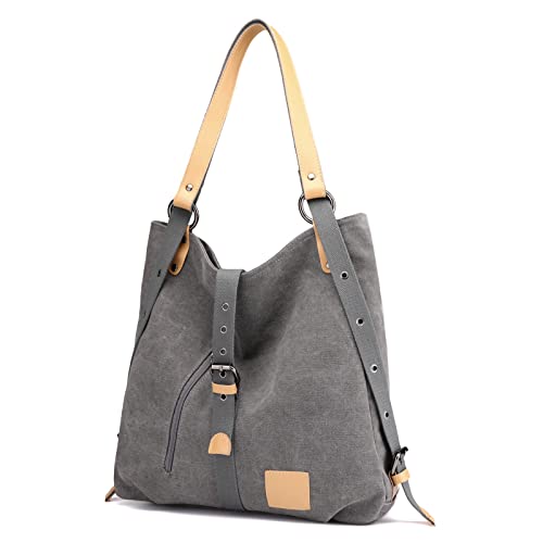 Eamom Tote Bag for Women Aesthetic Convertible Backpack Canvas Shoulder Bag School Tote Bag (Gray)