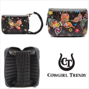 Colorful Butterfly Flower Western Purse Country Handbag Women Shoulder Bag Crossbody Wallet 4 Piece Set Black