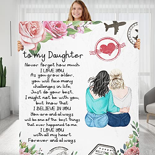 KERAOO to My Daughter Birthday Gifts, Daughter Flannel Throw Blankets Gift, Mother's Day Wedding Christmas Graduation Gift for Daughters from Mom (Daughter Gift-01, 60"X50")