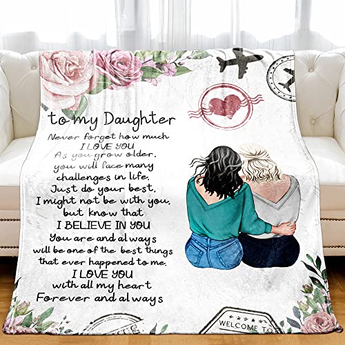 KERAOO to My Daughter Birthday Gifts, Daughter Flannel Throw Blankets Gift, Mother's Day Wedding Christmas Graduation Gift for Daughters from Mom (Daughter Gift-01, 60"X50")