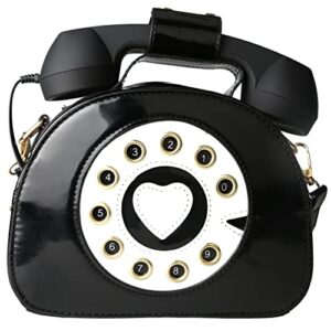 ptshadow retro dial telephone crossbody shoulder bag,pu movable microphone purse for women