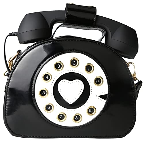 PTShadow Retro dial telephone Crossbody Shoulder Bag,Pu Movable microphone Purse for Women