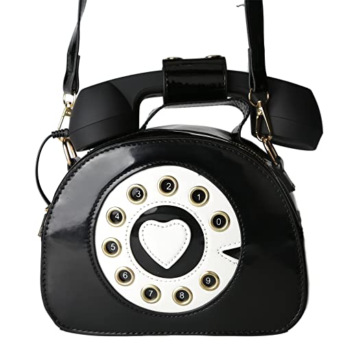 PTShadow Retro dial telephone Crossbody Shoulder Bag,Pu Movable microphone Purse for Women