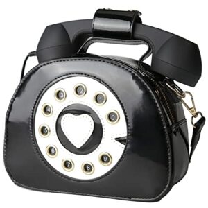 PTShadow Retro dial telephone Crossbody Shoulder Bag,Pu Movable microphone Purse for Women