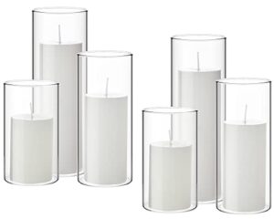 set of 6 white pillar candles and 6 glass cylinder vases clear cylinder candle holders for slim pillar candles wedding centerpieces