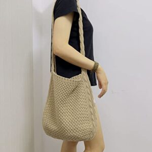 Fairy Grunge Knitted Shoulder Bags Y2K Fairycore Tote Bag Aesthetic Crochet Hobo Crossbody Bag Alt Purse Accessories (Kakhi)